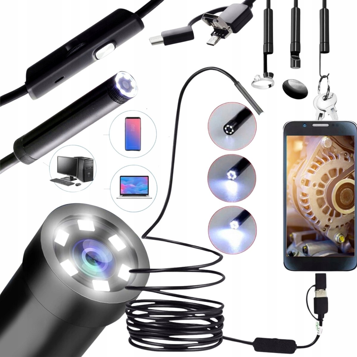 KAMERA INSPEKCYJNA ENDOSKOPOWA DO TELEFONU PC USB 3w1 5M FULL HD ENDOSKOP - Inna marka | Sklep ...