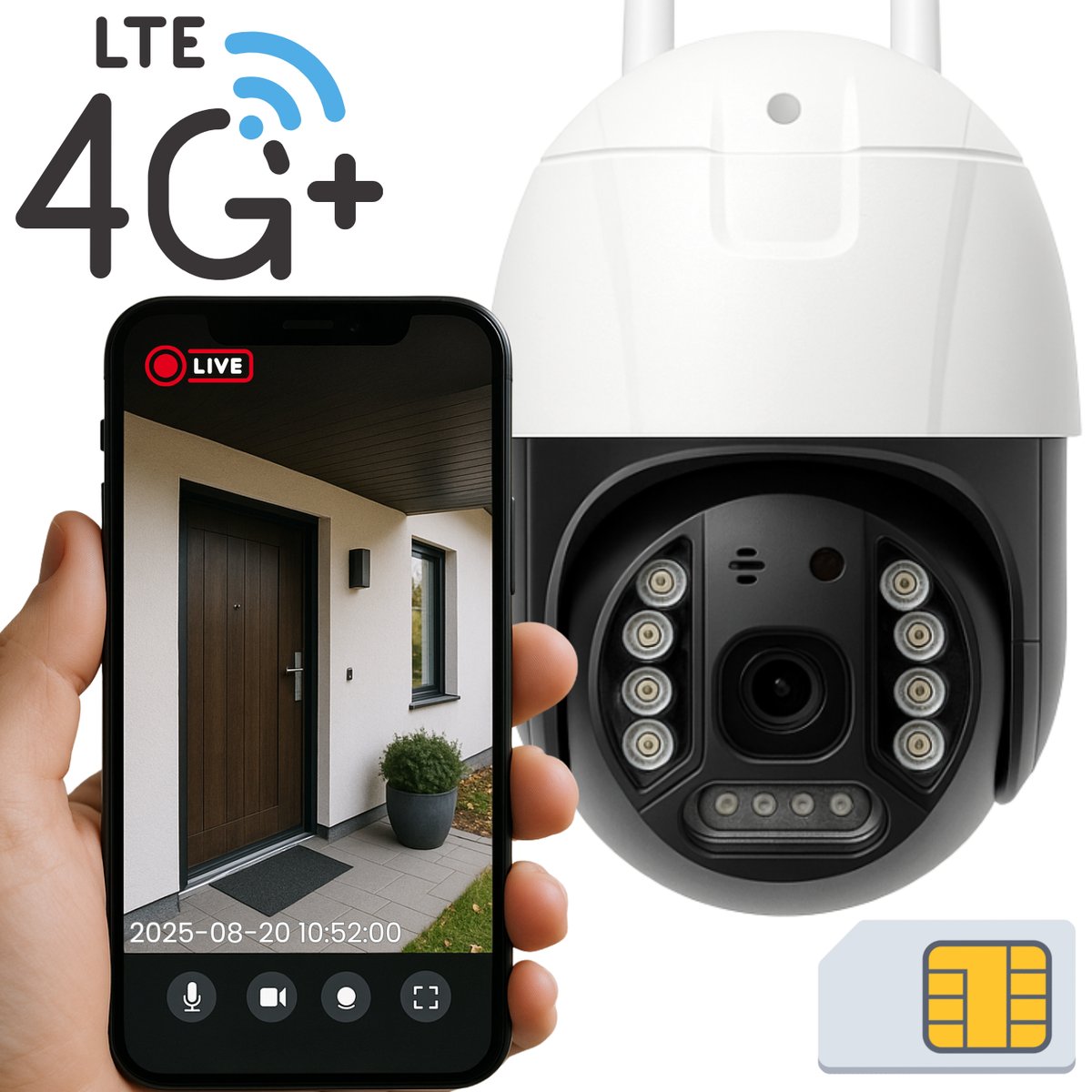 KAMERA ZEWNĘTRZNA OBROTOWA NA KARTĘ SIM GSM LTE 4G PODWÓJNA DO ...