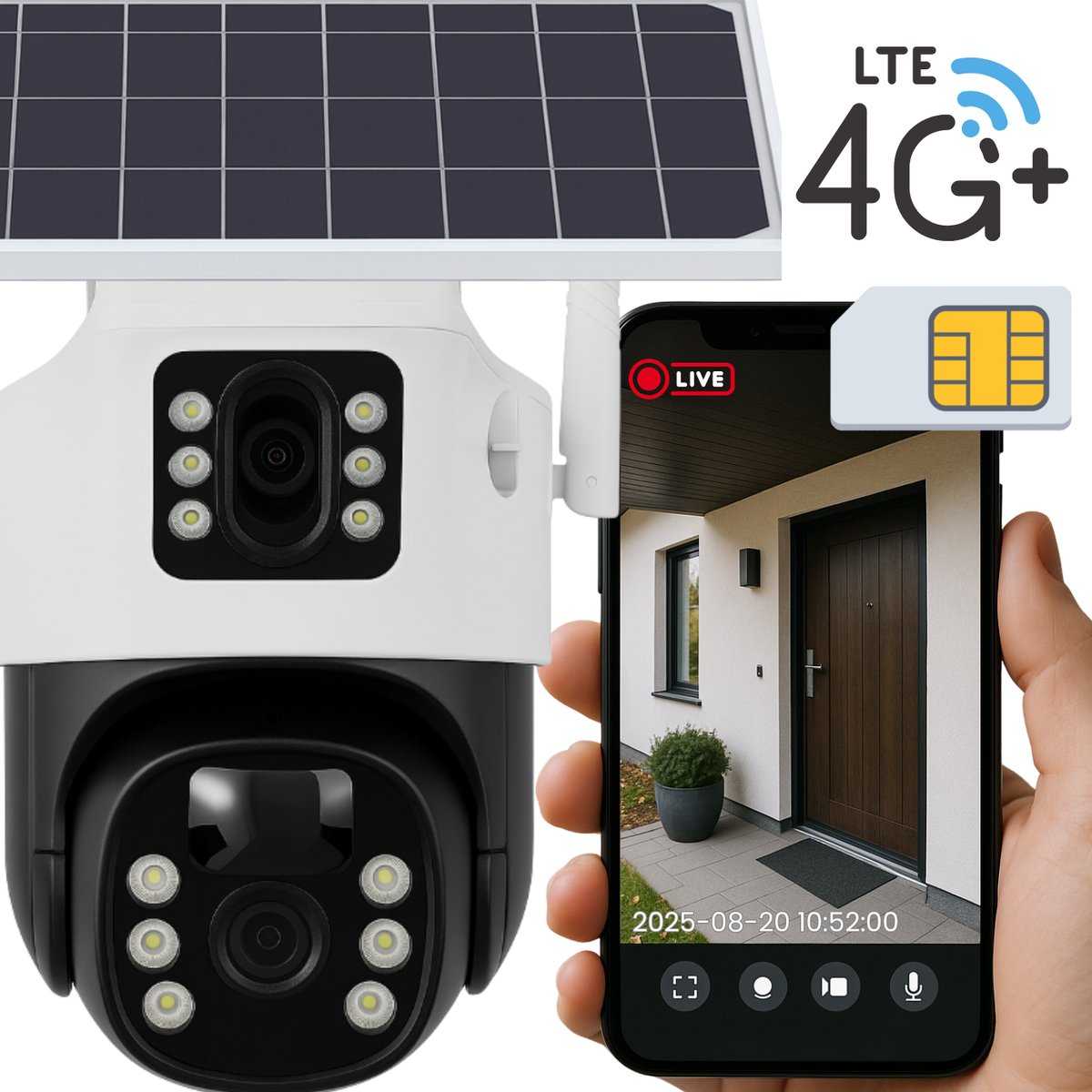KAMERA ZEWNĘTRZNA OBROTOWA NA KARTĘ SIM GSM LTE 4G SOLARNA DO ...