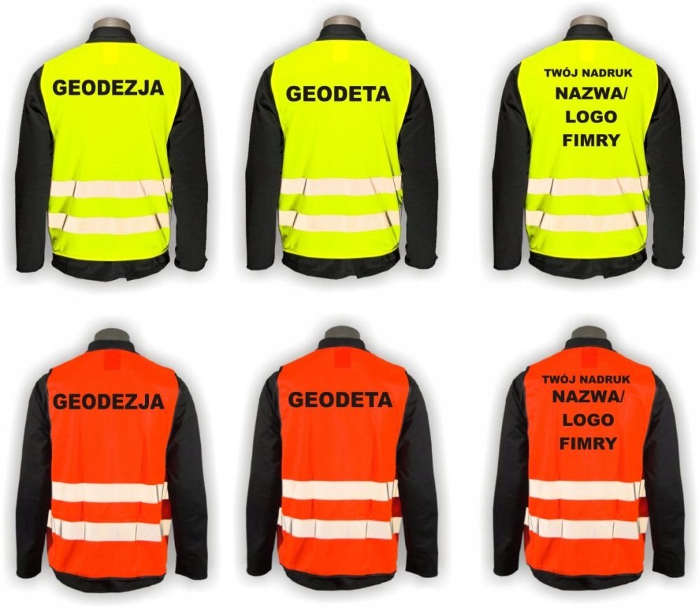 KAMIZELKA GEODETA GEODEZJA ODBLASKOWA OSTRZEGAWCZA TWÓJ NADRUK LOGO BHP ...