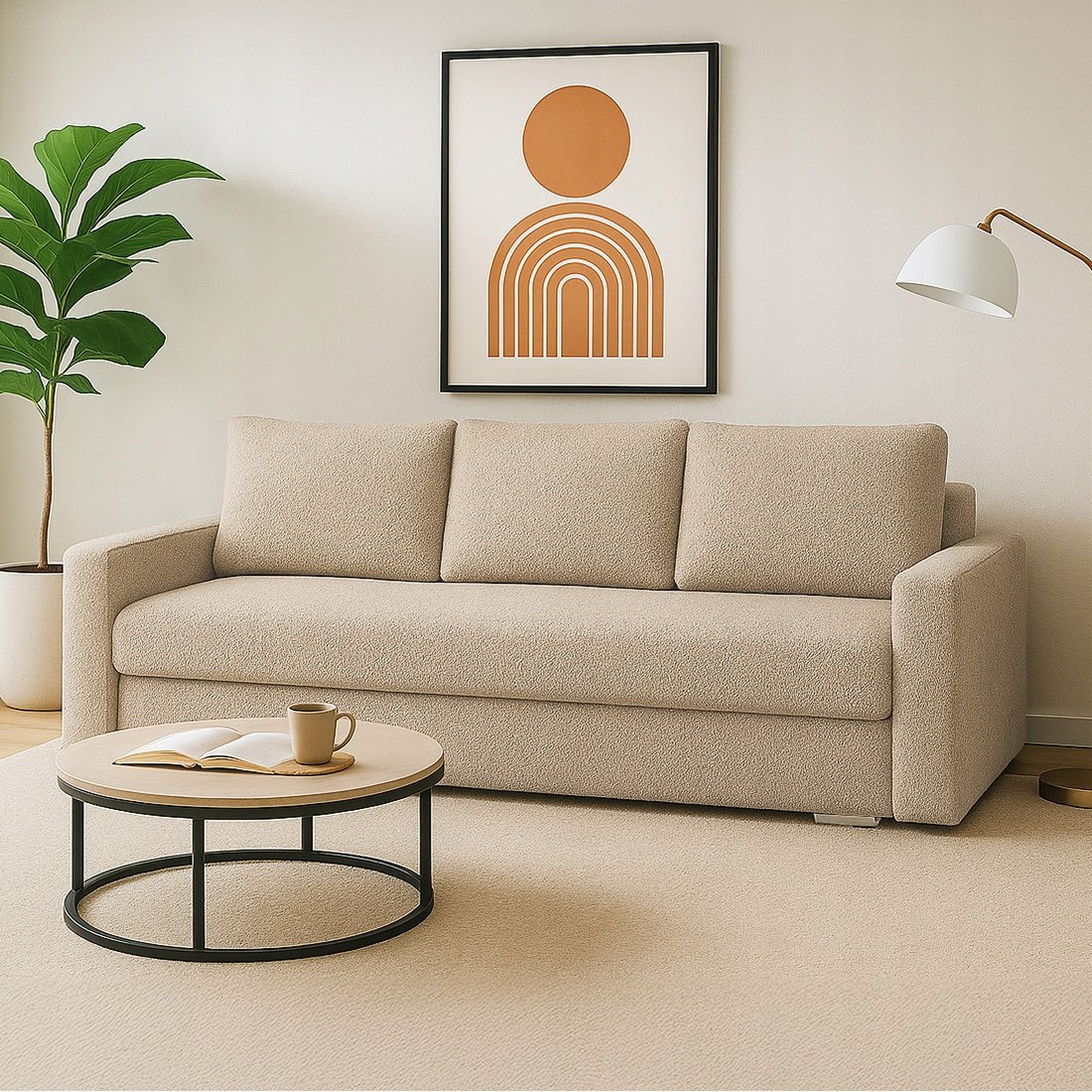 Kanapa rozkładana z funkcją spania SILVER PRIMA boucle beżowa - inna ...