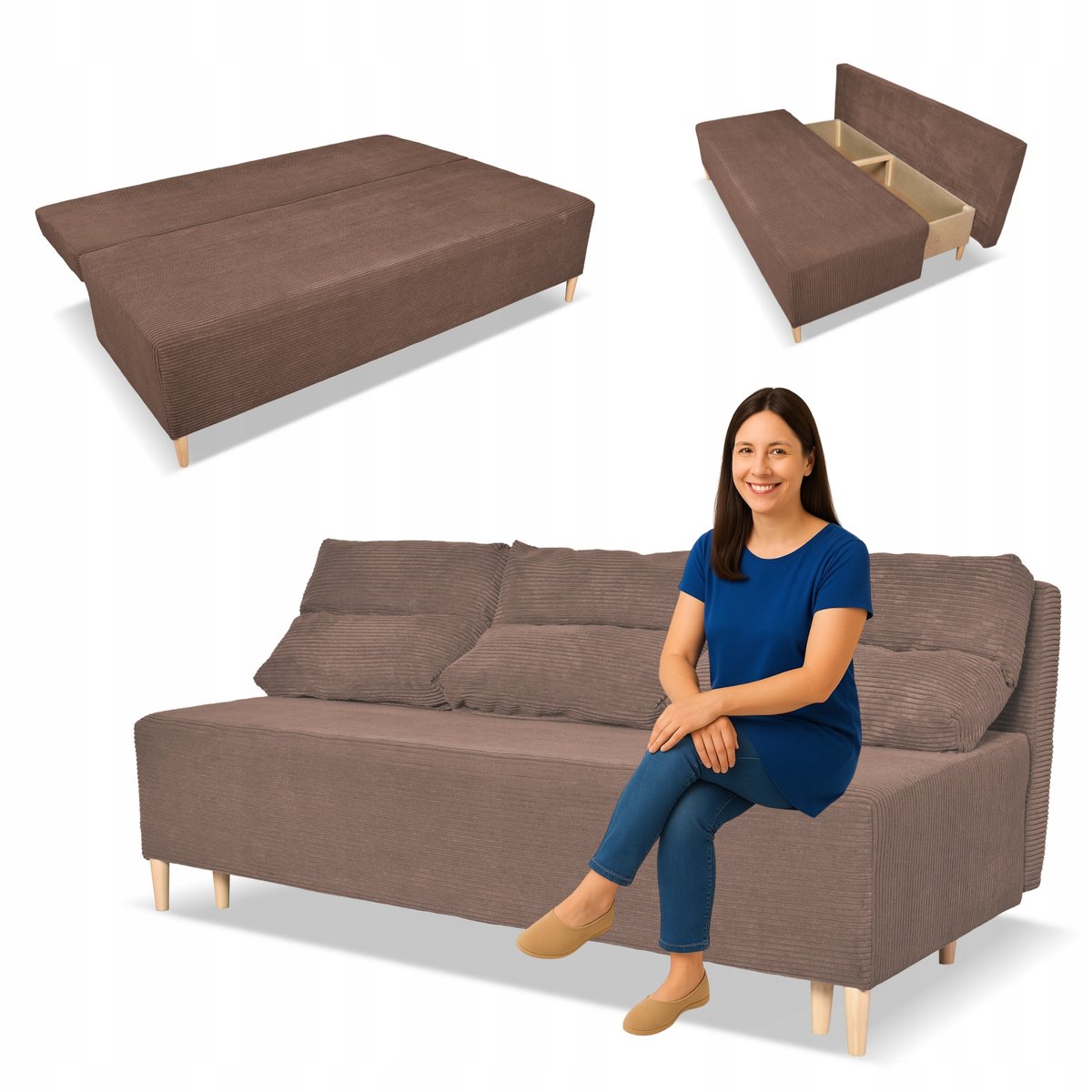 Kanapa sofa KIMO funkcja spania pojemnik Family Meble Anafi brąz sztruks - Family meble | Sklep ...