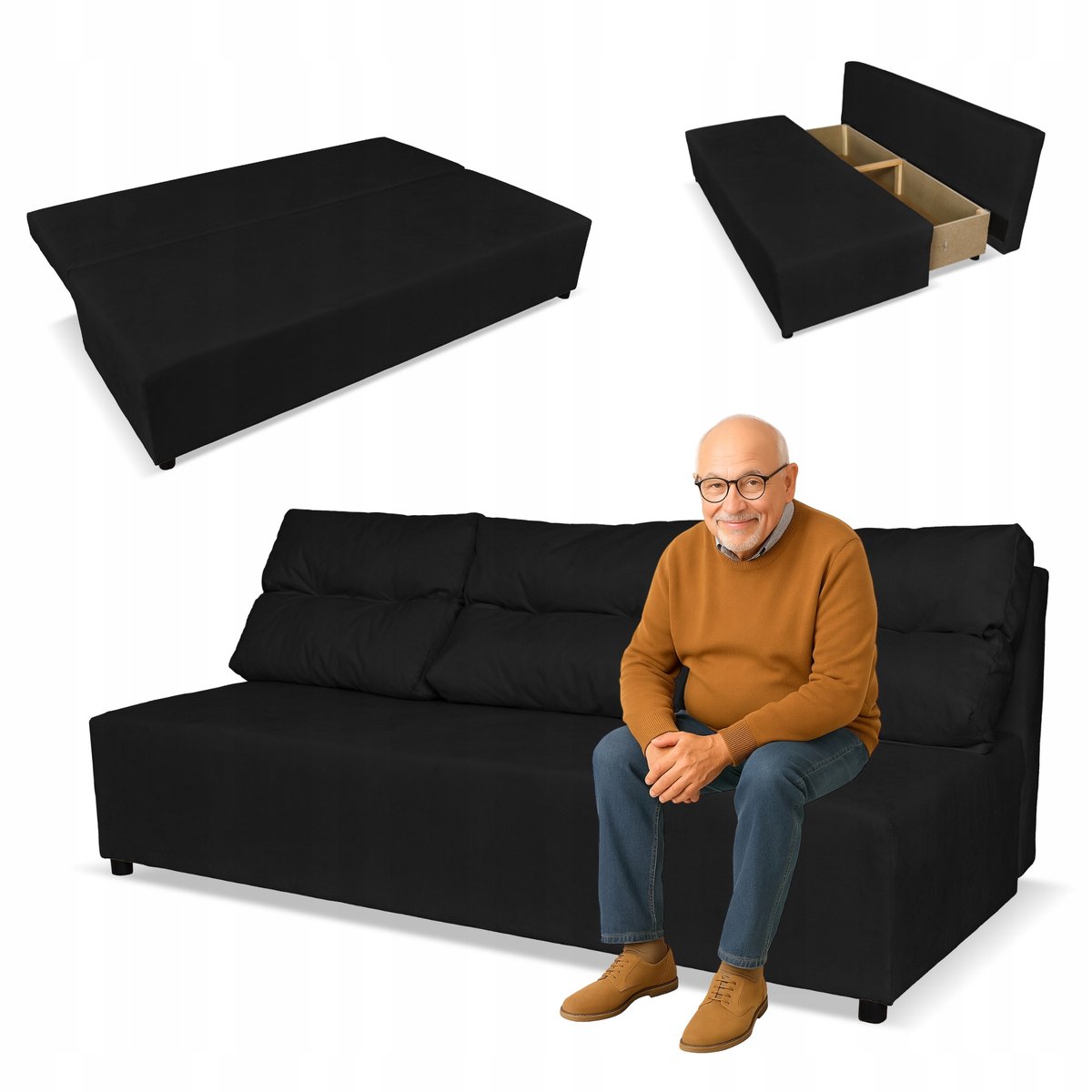 Kanapa sofa KIMO funkcja spania pojemnik Family Meble Hunter czarny welur - Family meble | Sklep ...