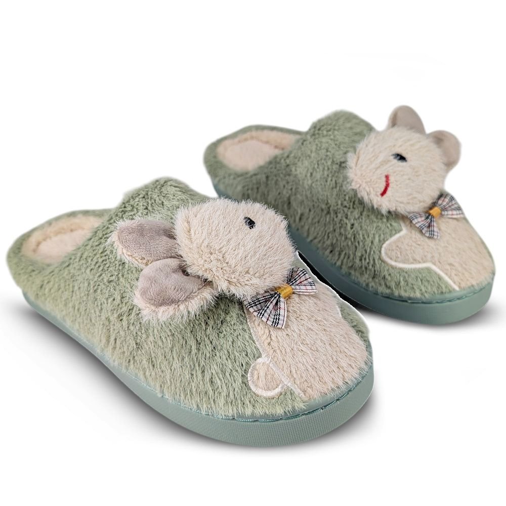 Kapcie Damskie Z Futerkiem Mouse Zielone Z Muszką Pluszowe Ciapy Modne ...
