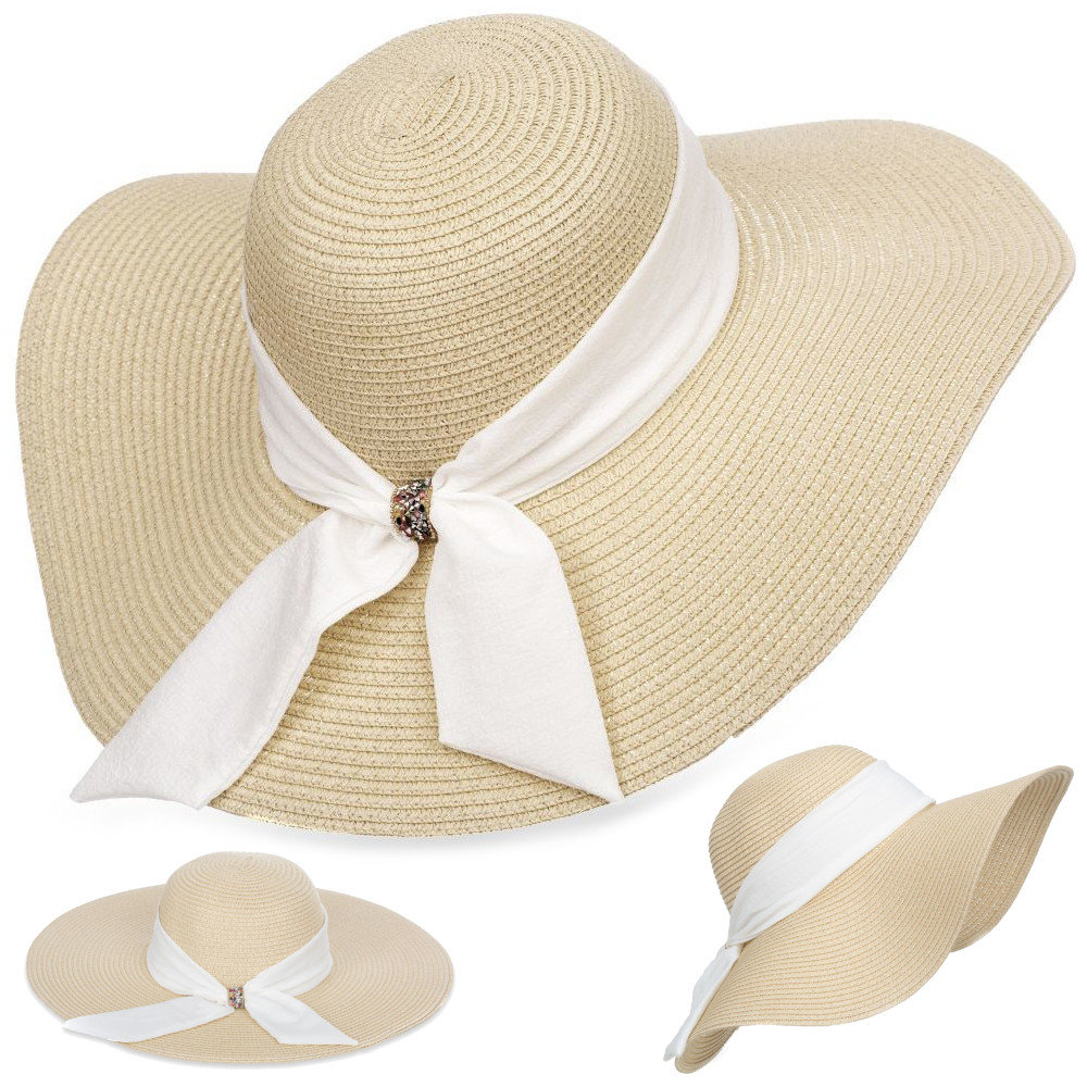 KAPELUSZ DAMSKI SŁOMKOWY NA LATO DUŻY FALOWANY - KPL-LX17-SLO - Aleszale | Moda Sklep EMPIK.COM