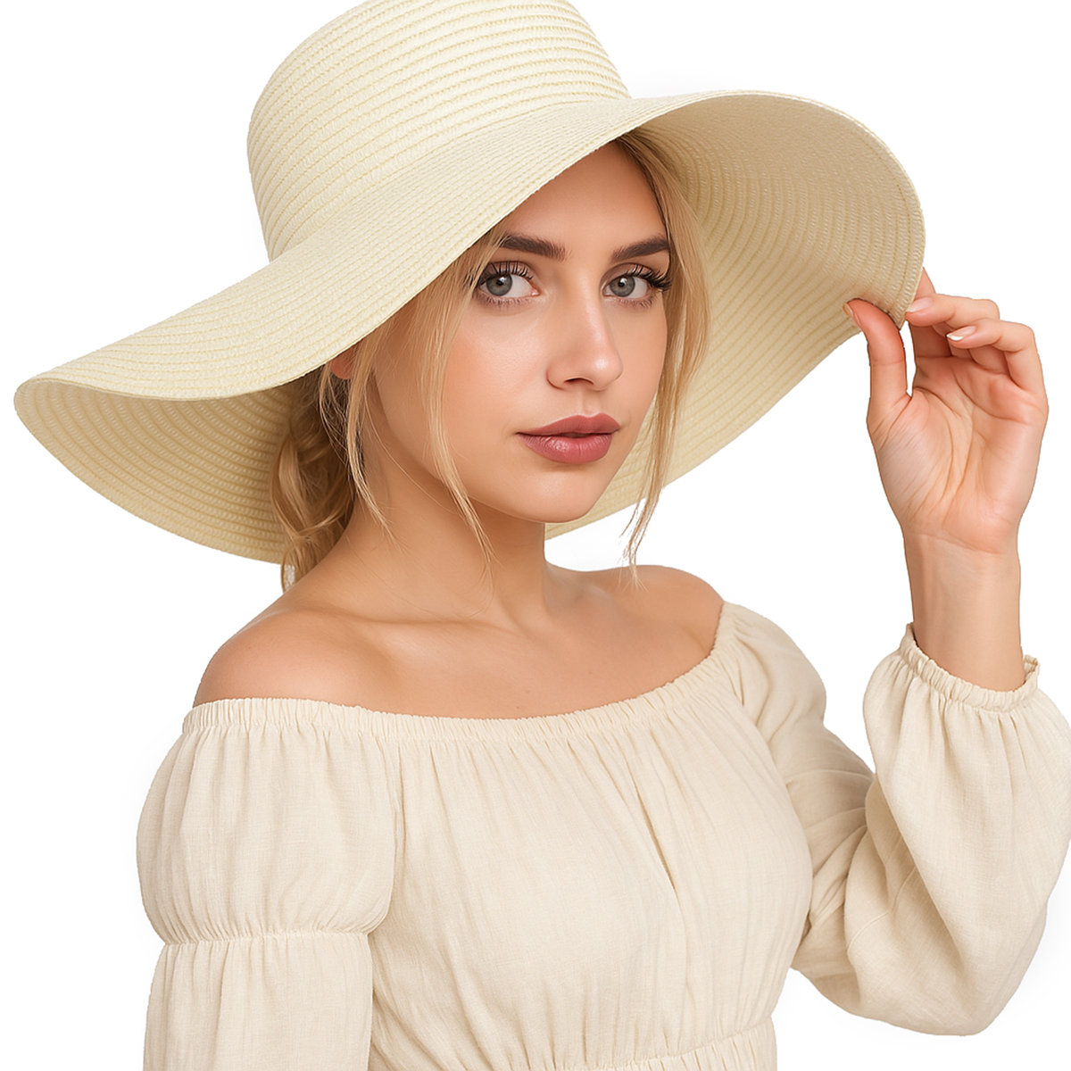 Kapelusz przeciwsłoneczny damski plażowy letni SUNSET CHIC ECRU ...