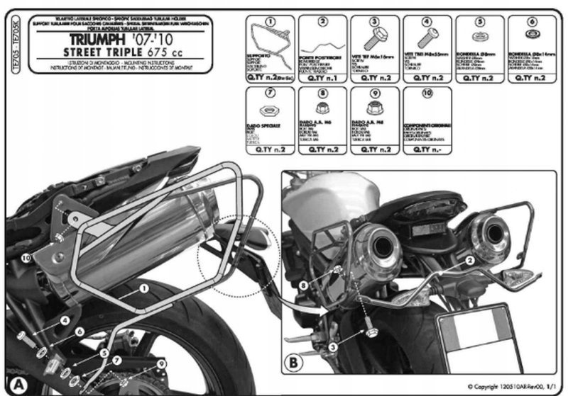 KAPPA STELAŻ POD TORBY SAKWY BOCZNE RA314 TRIUMPH Street Triple 675 (07 ...
