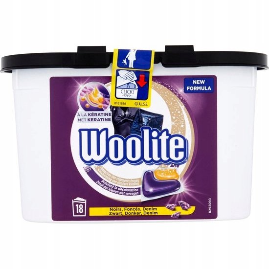 KAPSUŁKI WOOLITE DO PRANIA CIEMNYCH UBRAŃ Z KERATYNĄ ŻELOWE 18 SZT ...