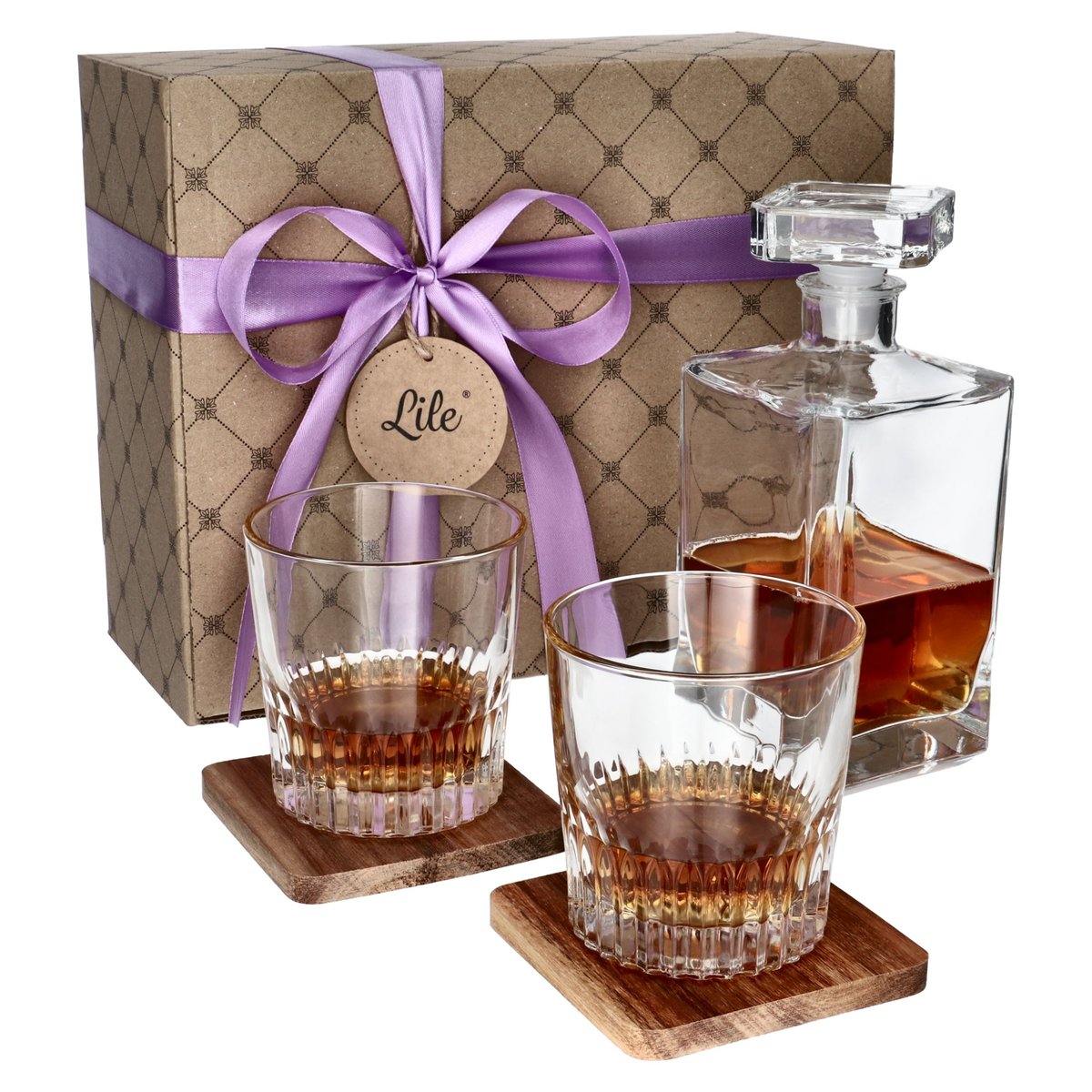 Karafka i dwie szklanki do whisky z podkładkami (2 szt.) Lile Ginger P30103 - Lile | Sklep EMPIK.COM