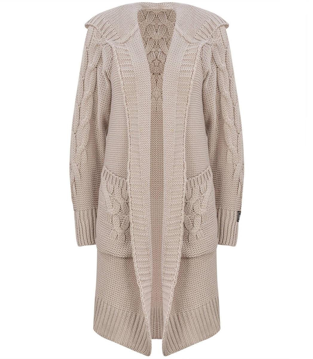 Kardigan Długi Gruby sweter warkocz Wełna - Agrafka | Moda Sklep EMPIK.COM