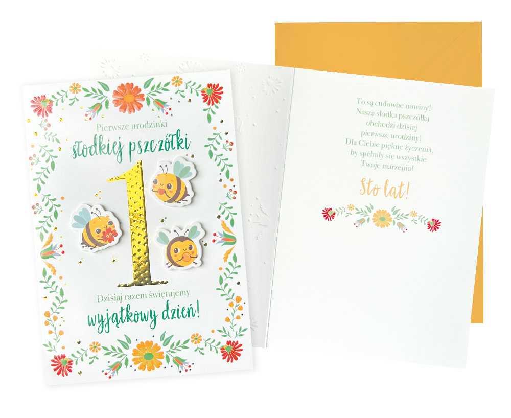 Karnet DK-1080 Urodziny 1 (roczek, cyferki, pszczółki) - Kukartka | Sklep EMPIK.COM
