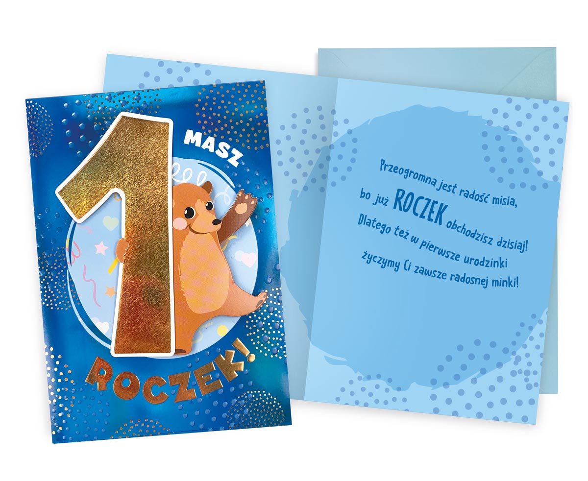 Karnet DKP-031 Urodziny 1 (roczek, cyferki, miś) - Kukartka | Sklep EMPIK.COM