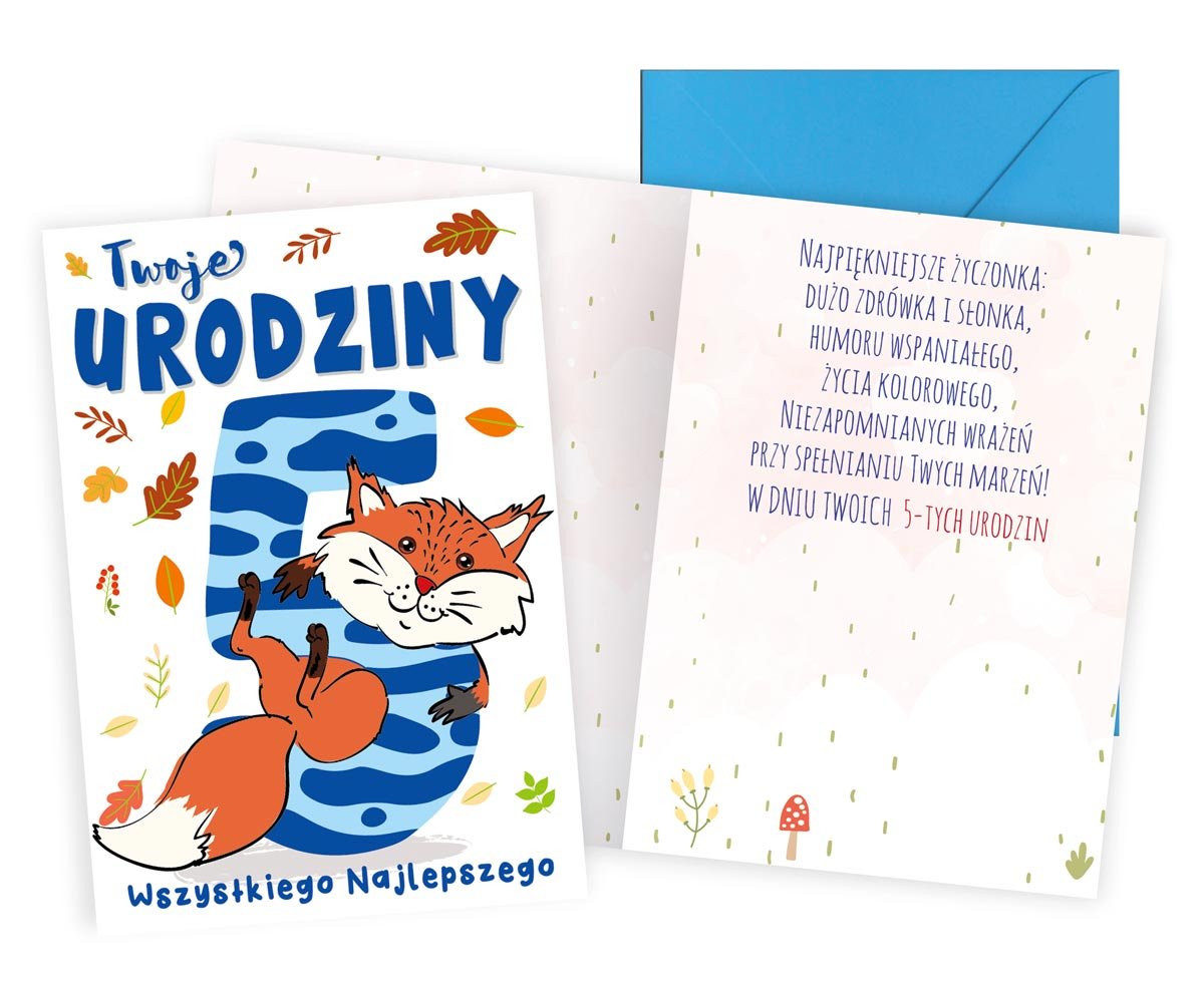 Karnet PR-446 Urodziny 5 (cyferki, lisek) - Kukartka | Sklep EMPIK.COM