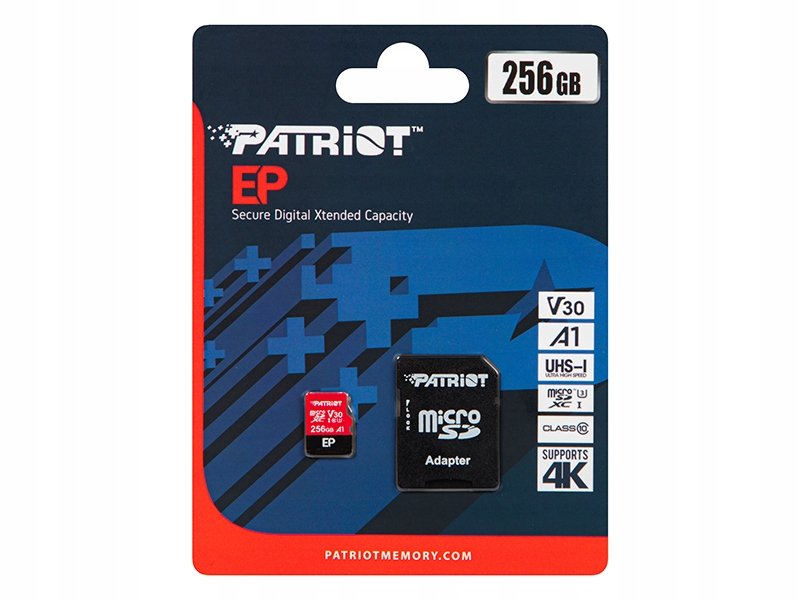 KARTA PAMIĘCI MICRO SD PATRIOT SDXC 256GB ADAPTER EP SERIES V30 A1 ...