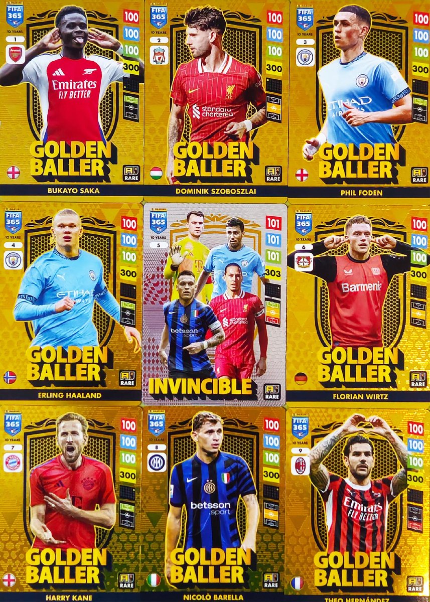 KARTY FIFA 365 2025 RARE TOP MASTER INVINCIBLE GOLDEN BALLER komplet 9 ...