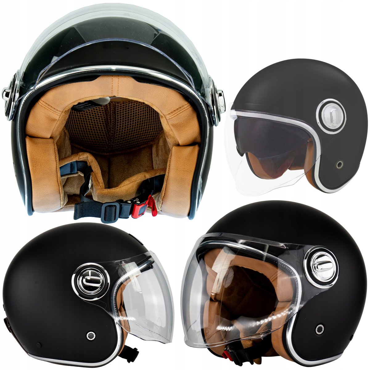 Kask Motocyklowy Elegancki Premium Neo-Retro Nox XS Czarny Mat Skóra ...