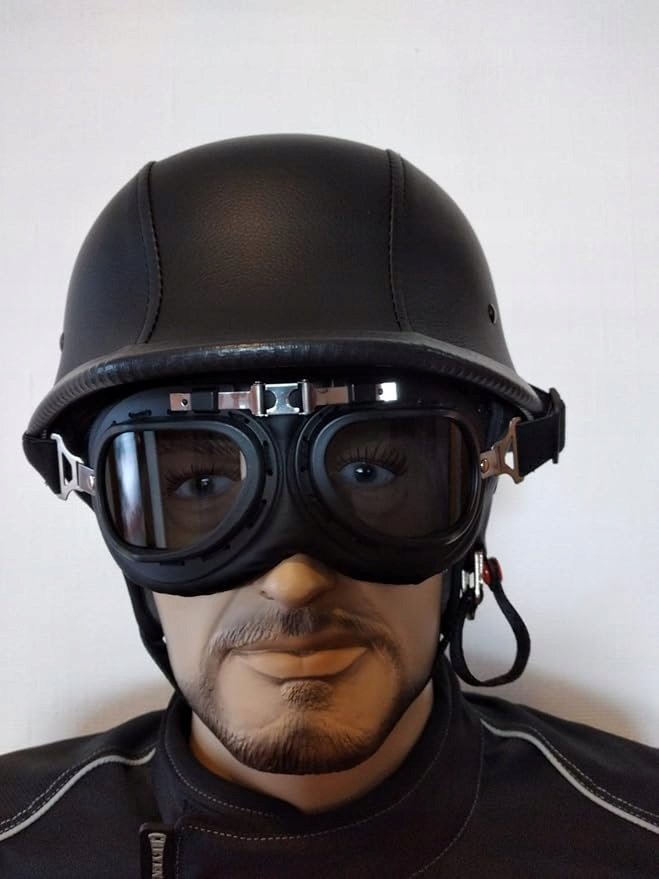 Kask Motocyklowy retro M 57-58 skóra PU z goglami lotniczymi Oldtimer ...