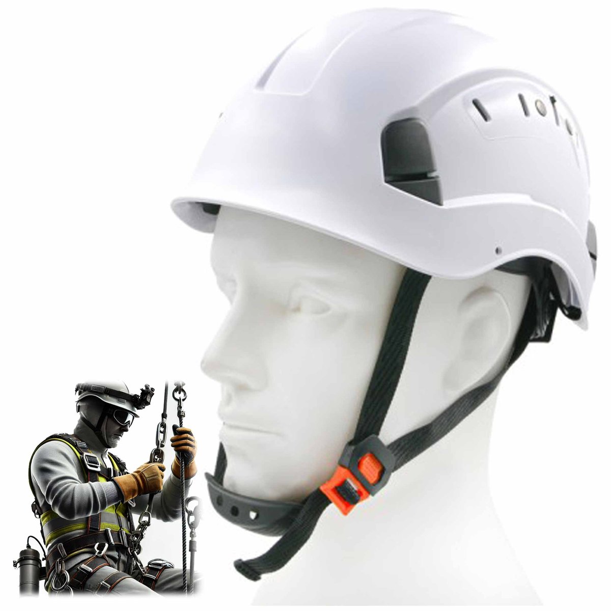 Kask roboczy wysokościowy z paskiem regulacja wentylacja THOR biały ...