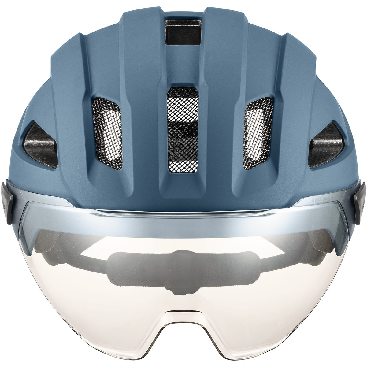 Kask rowerowy z ochronną szybą Uvex Stride Visor 03 stone blue matt ...