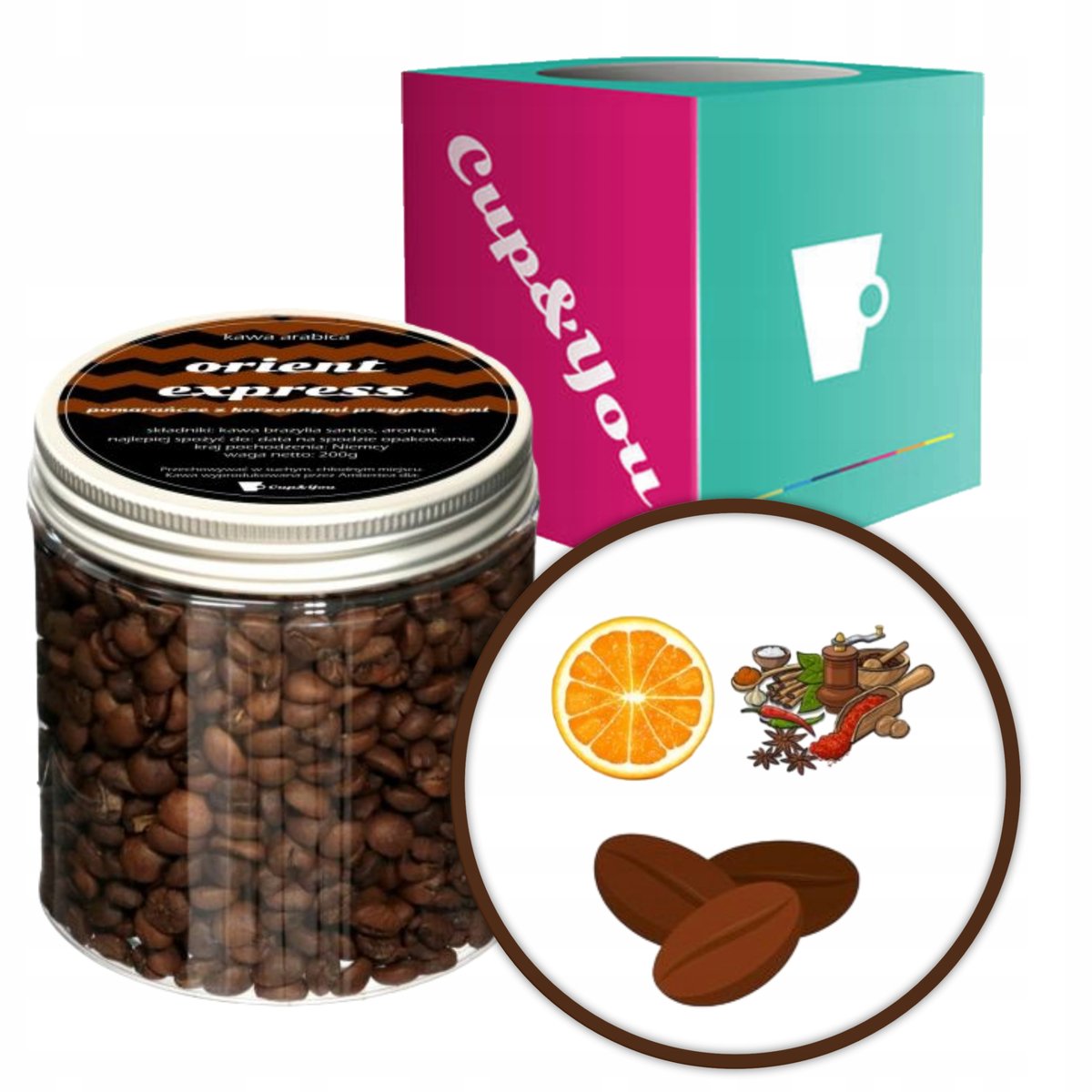 Kawa aromatyzowana smakowa ORIENT EXPRESS ziarnista ARABICA Cup&You 200g na prezent upominek dla ...