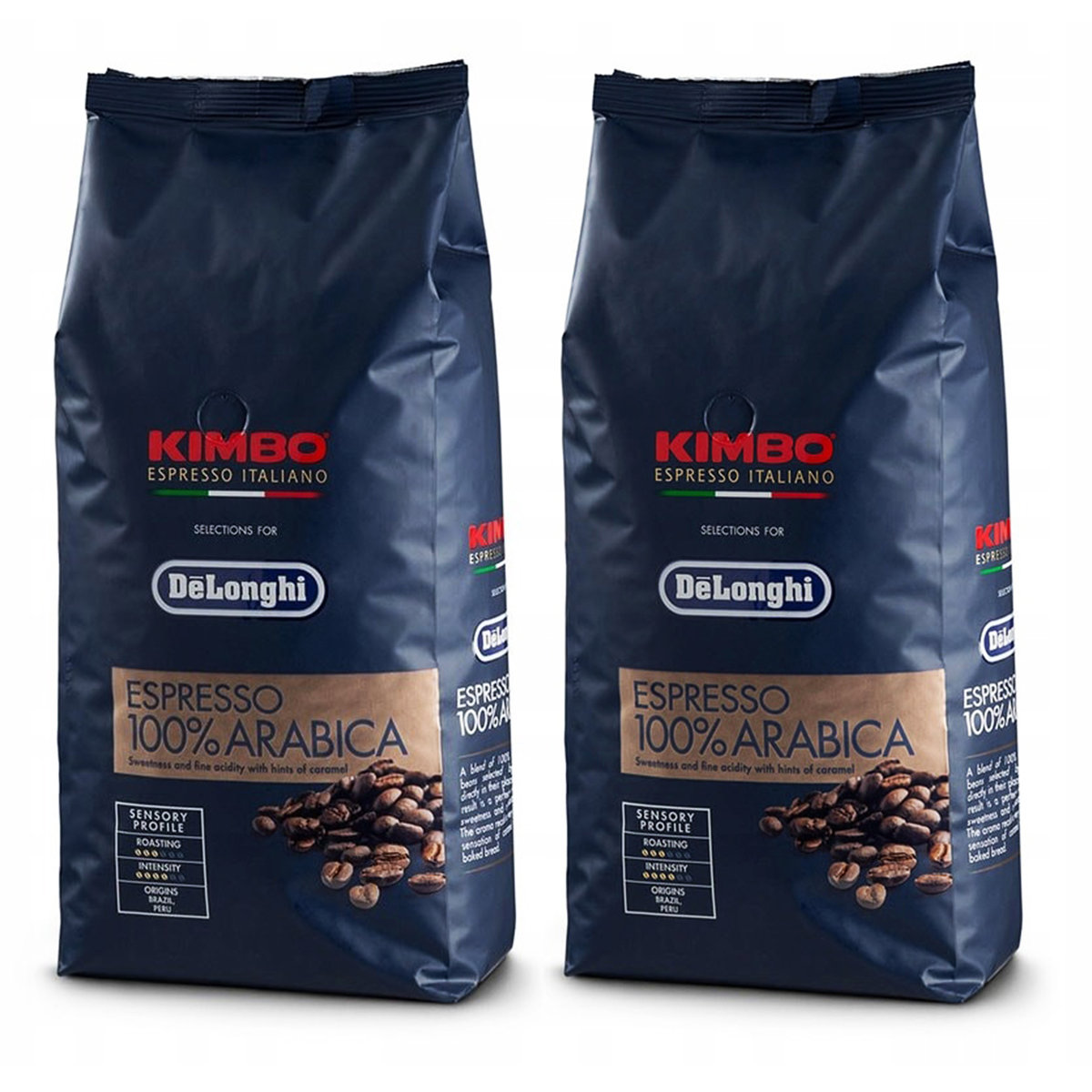 Kawa ziarnista 1kg x2 op. Kimbo DeLonghi Espresso 100% Arabica Włoska 2000g zestaw zapas - Kimbo ...