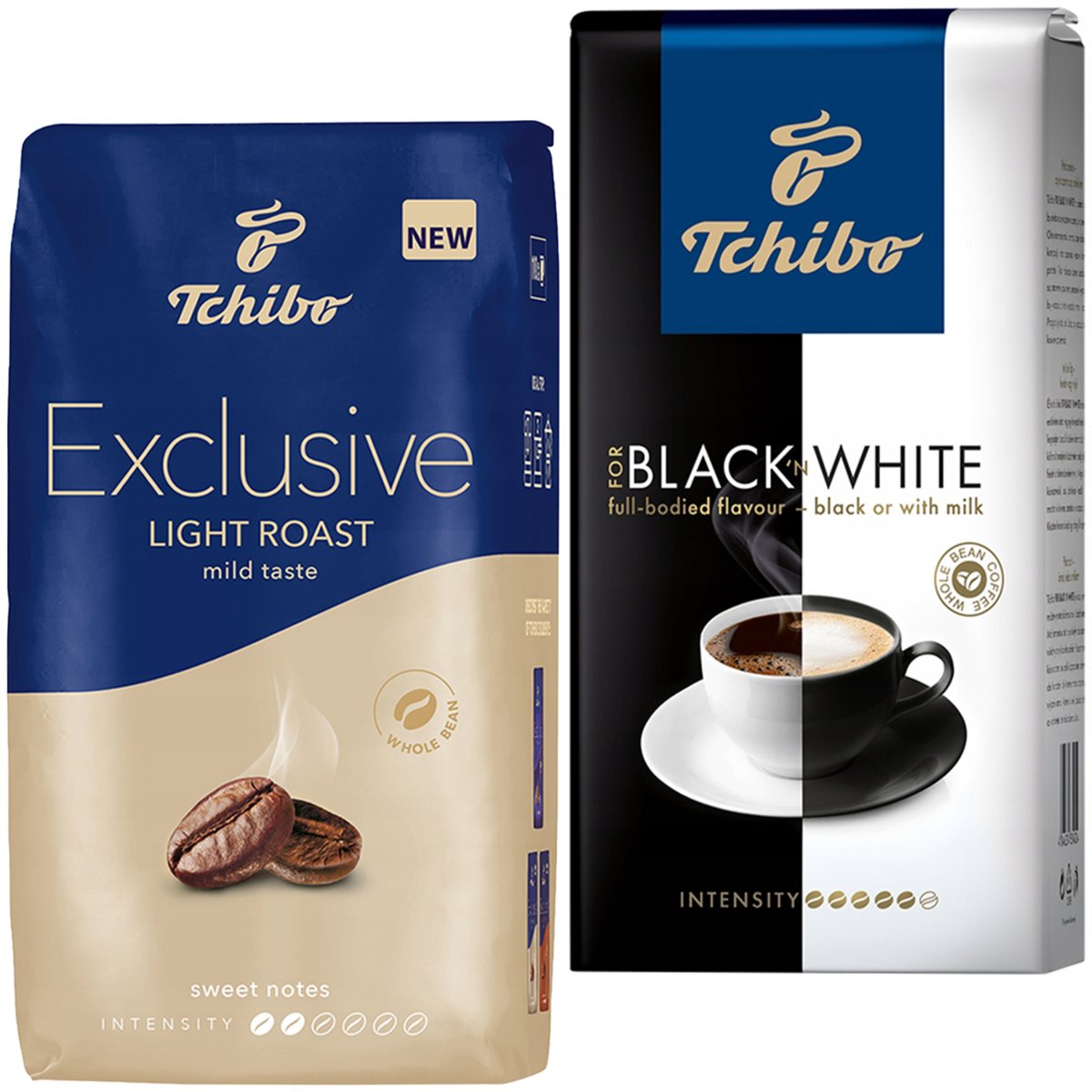 Kawa ziarnista Tchibo Exclusive Light Roast 1kg + Kawa ziarnista Tchibo Black 'N White 1kg ...