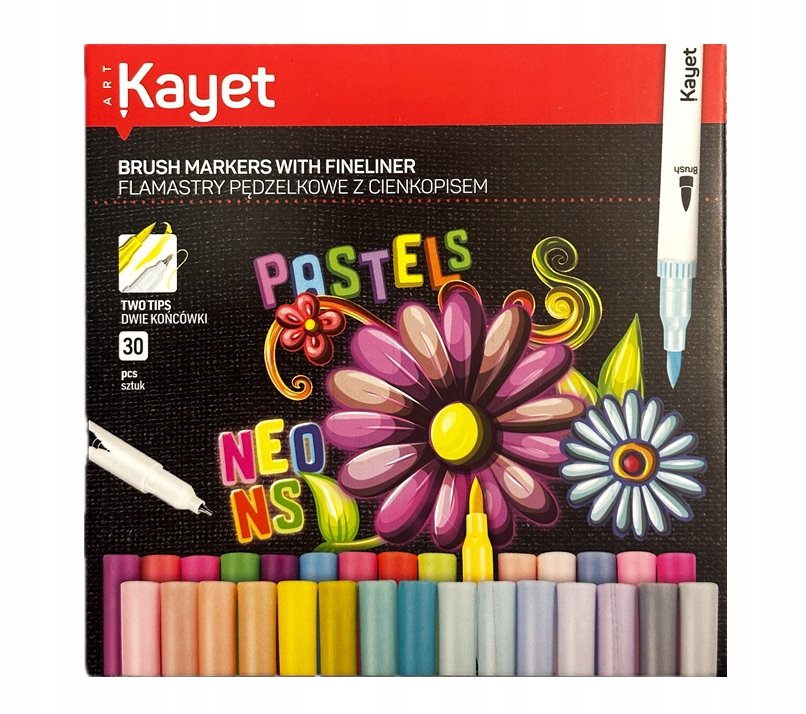 Kayet Flamastry pędzelkowe z cienkopisem PASTEL/NEON 30kol. - Inna ...
