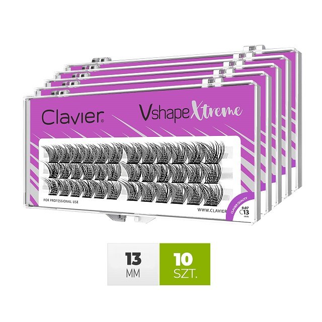 Kępki do rzęs Vshape Xtreme Clavier, kształt litery V, skręt C, do makijażu, 13mm, opakowanie ...