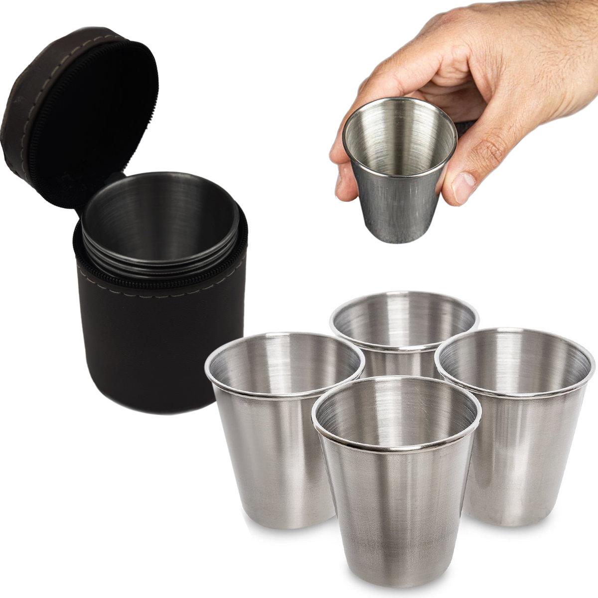KIELISZKI TURYSTYCZNE METALOWE ETUI 4 SZT 70ML - decortrend | Sport Sklep EMPIK.COM