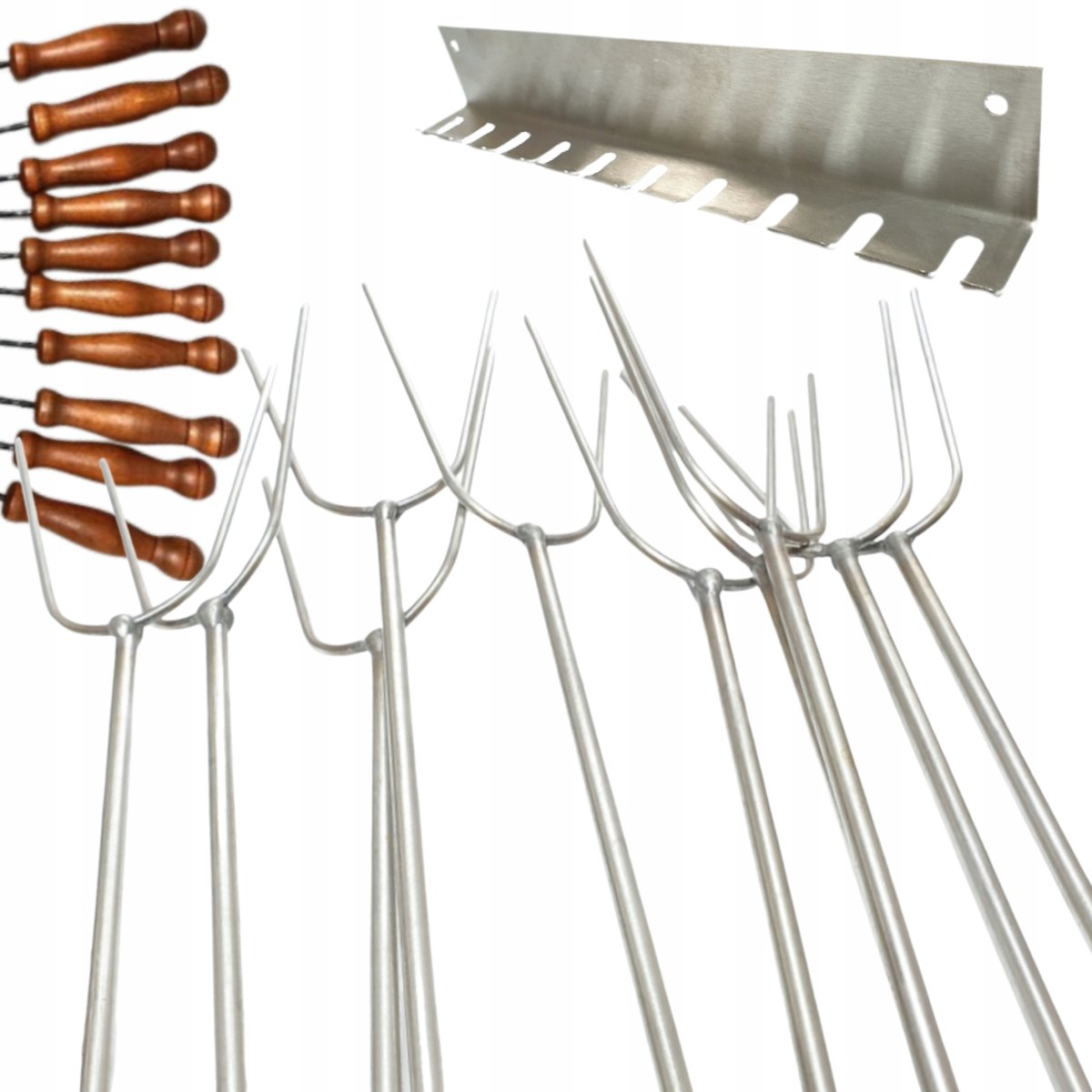 KIJKI KIJE DO OGNISKA GRILLA NIERDZEWNE 140CM 10 SZT WIDEŁKI + WIESZAK ...