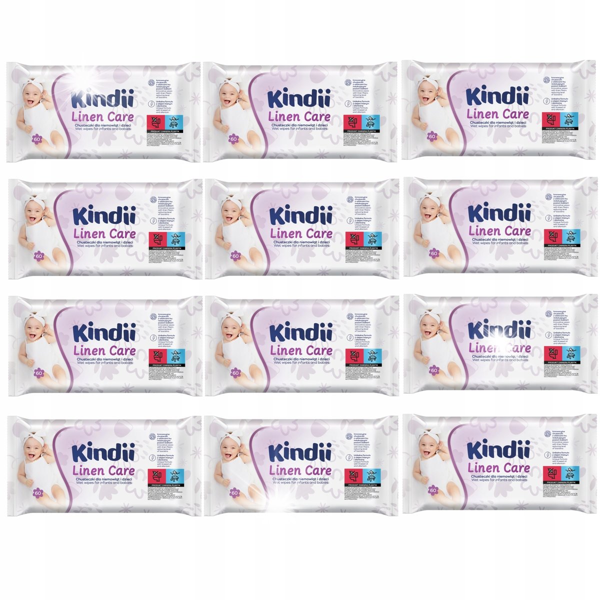 Kindii Linen Care Chusteczki nawilżane dla niemowląt i dzieci 60 sztuk ...