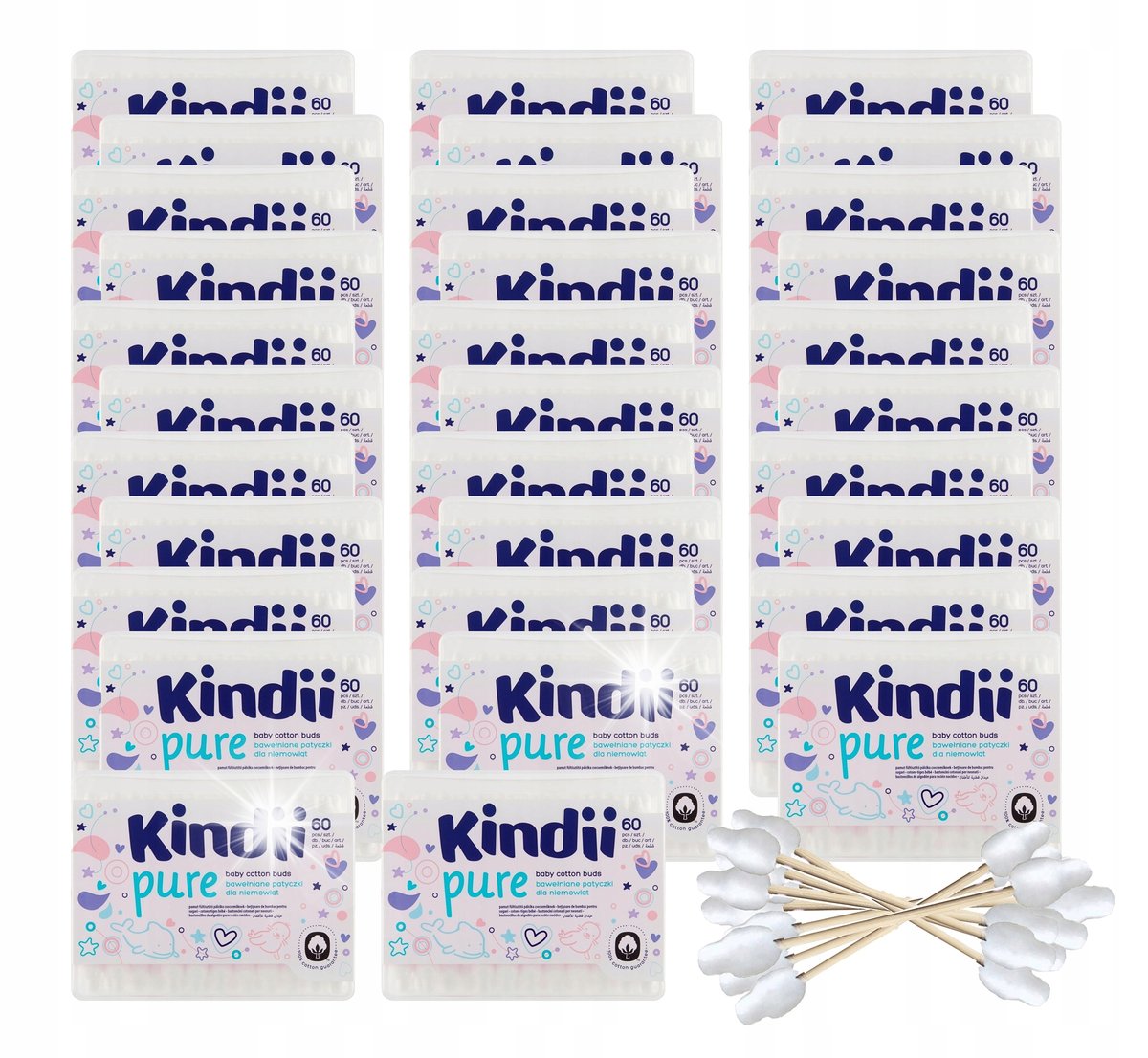 Kindii Patyczki BAWEŁNIANE higieniczne z ogranicznikiem PURE 32 ...