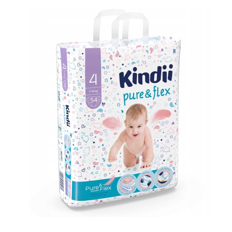 Kindii, Pure & Flex, Pieluchy jednorazowe, rozmiar 4, 7-14 kg, 54 szt ...