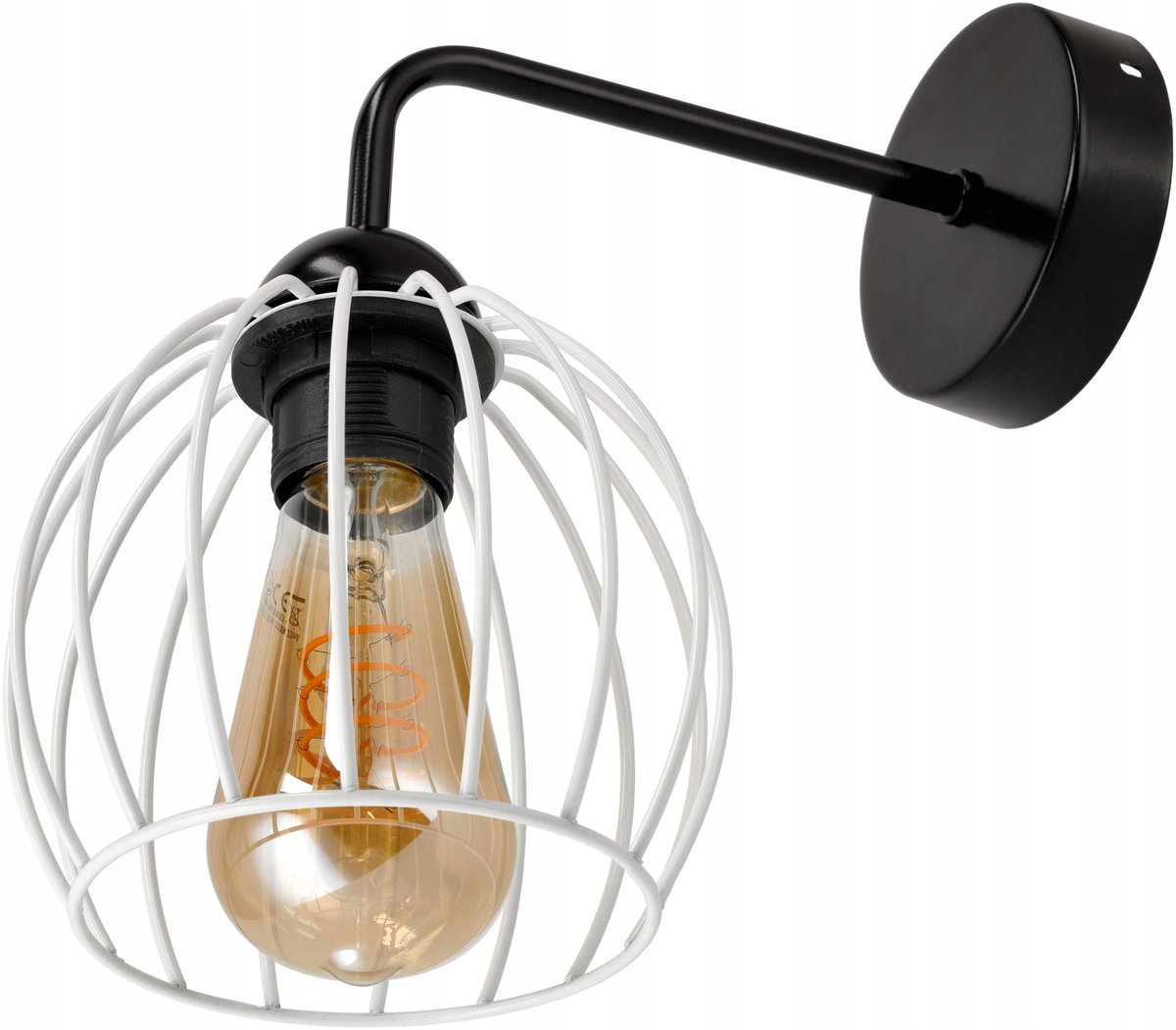 Kinkiet Czarny Ścienny LED Lampa Ścienna Loft Edison + Biały Klosz ...