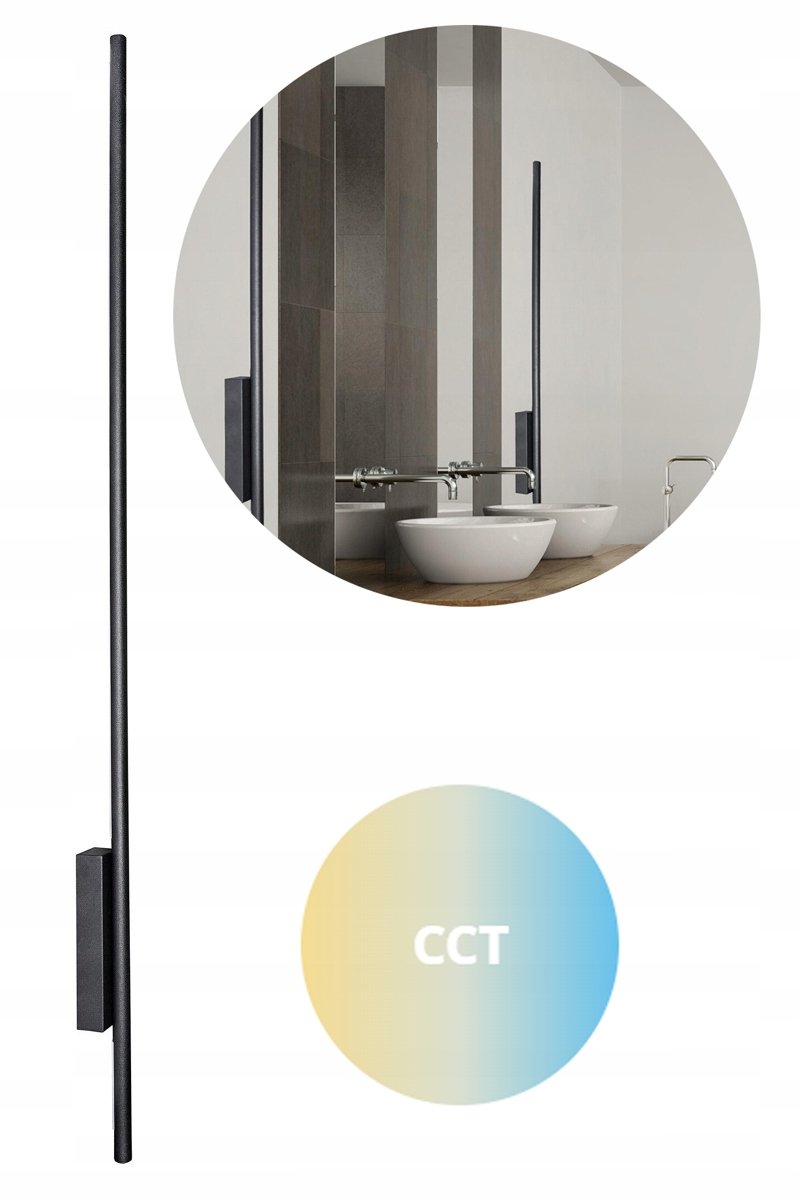 KINKIET ŁAZIENKOWY ŚCIENNY LAMPA LED 12W CZARNY REGULACJA CCT 90cm ...