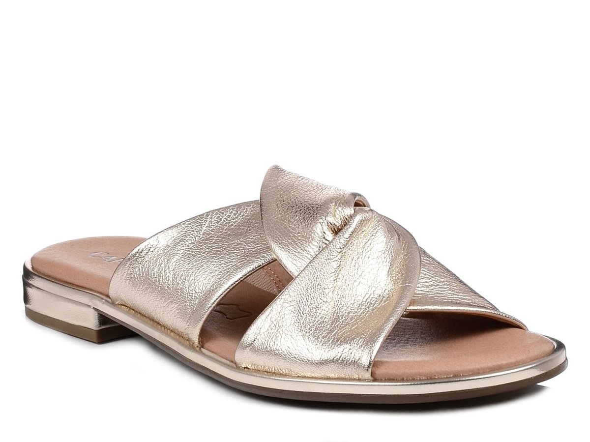 Klapki damskie płaskie skórzane złote eleganckie Caprice 27100-39 - Caprice | Sport Sklep EMPIK.COM