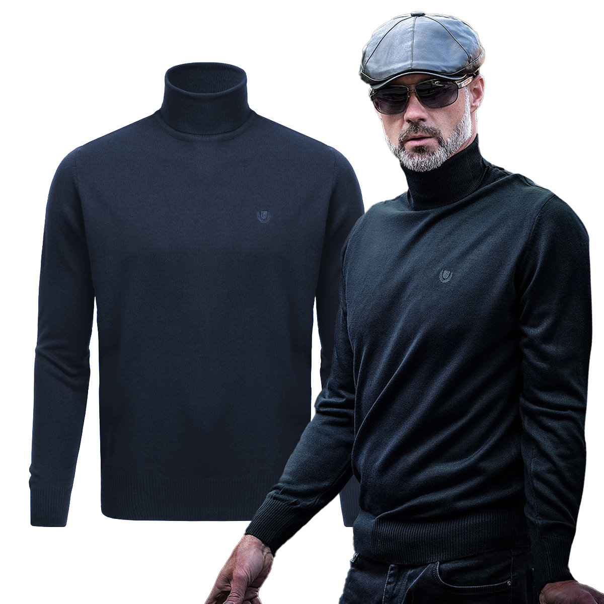 Klasyczny GOLF Sweter Męski Elegancki Gładki GRANATOWY L Pako Jeans ...