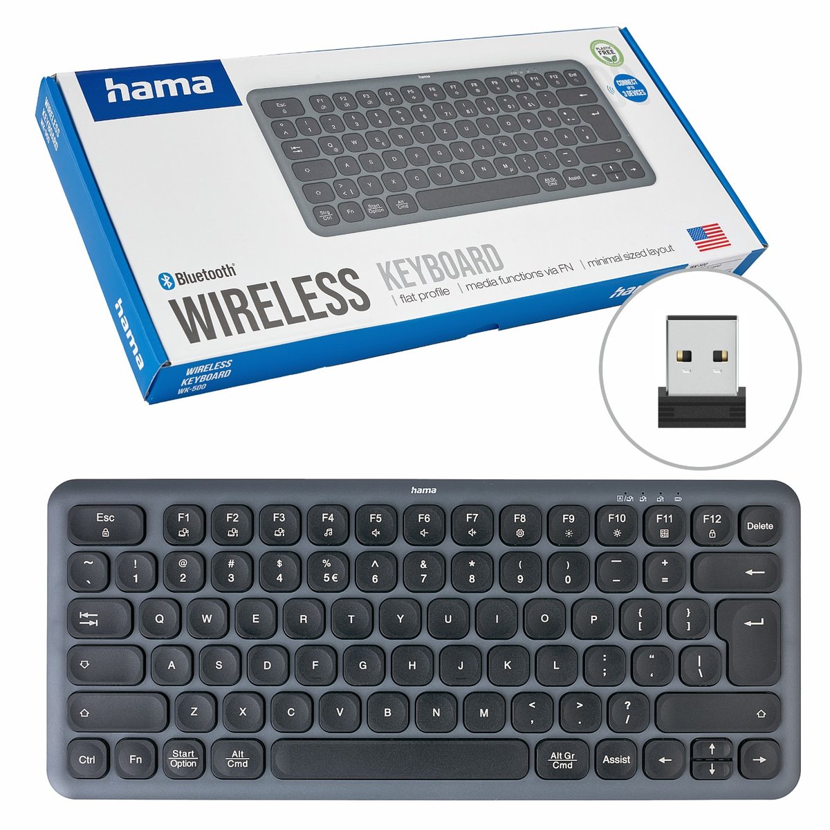 Klawiatura Bezprzewodowa Multi-Device Hama Wk-500 Przycisk Ai Czarno ...