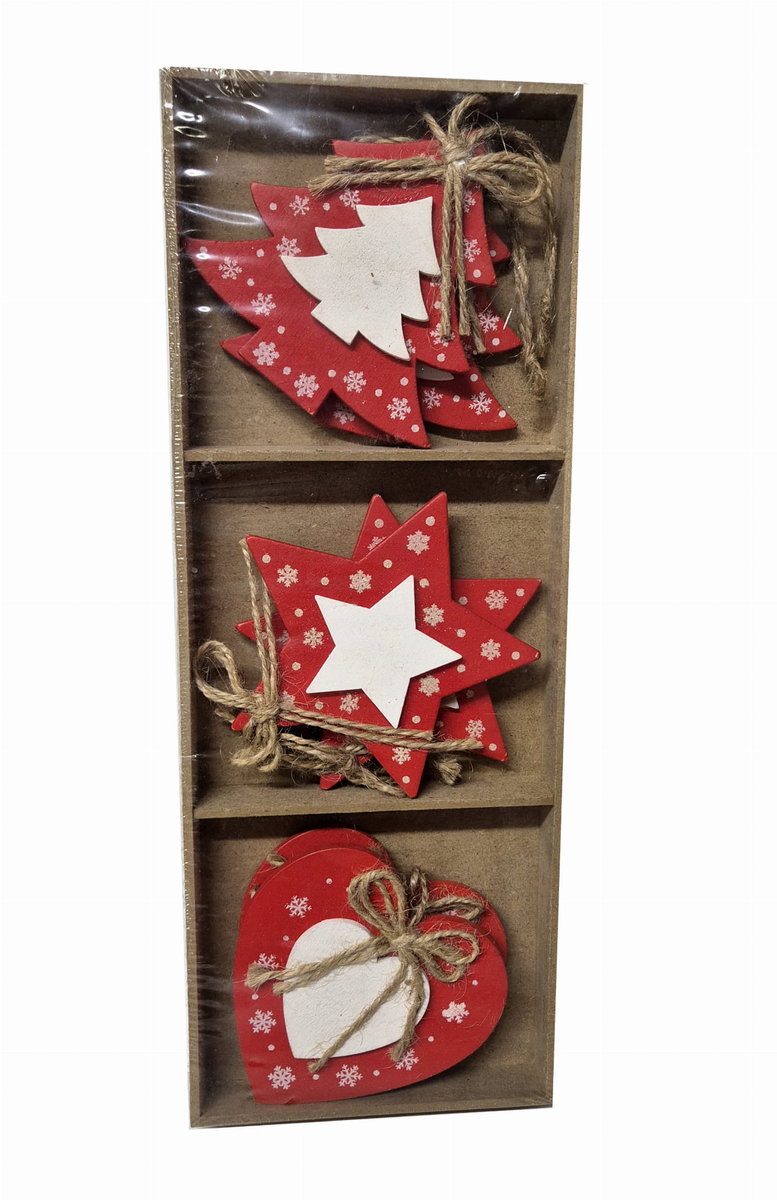 Klimatyczne Drewniane Zawieszki Czerwone Na Choinkę Okno Stroik Zestaw 6 Szt. - Inna marka ...