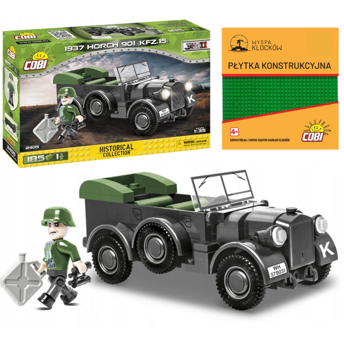 KLOCKI COBI 2405 SAMOCHÓD 1937 HORCH 901 KFZ.15 AUTO POJAZD AUTKO 185 ...