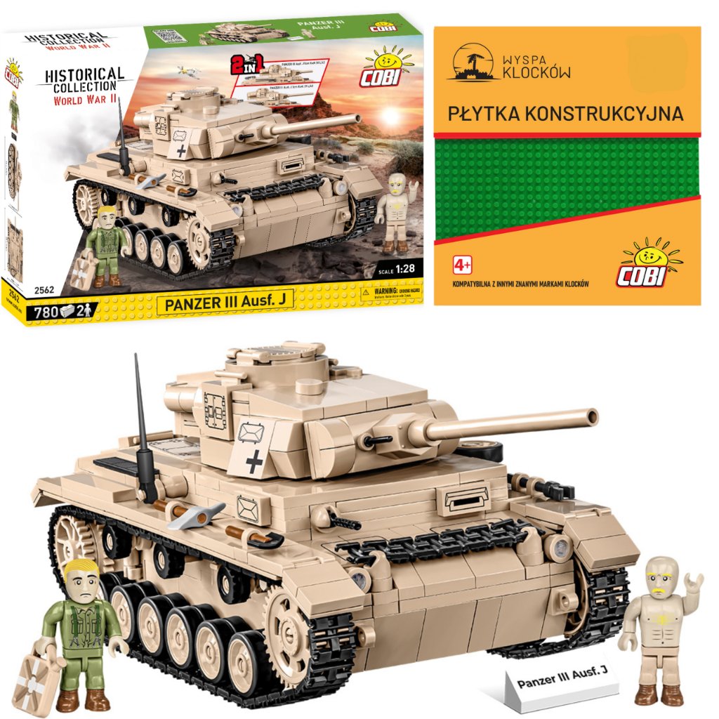 KLOCKI COBI 2562 Czołg Panzer III Ausf. J HC WW2 780 El. + PŁYTKA ...