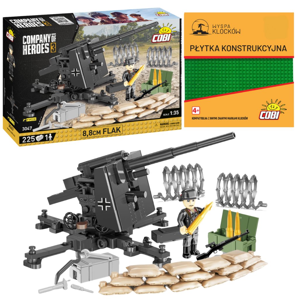 KLOCKI COBI 3047 Armata 8,8 cm Flak Company of Heroes 225 El. + PŁYTKA ...