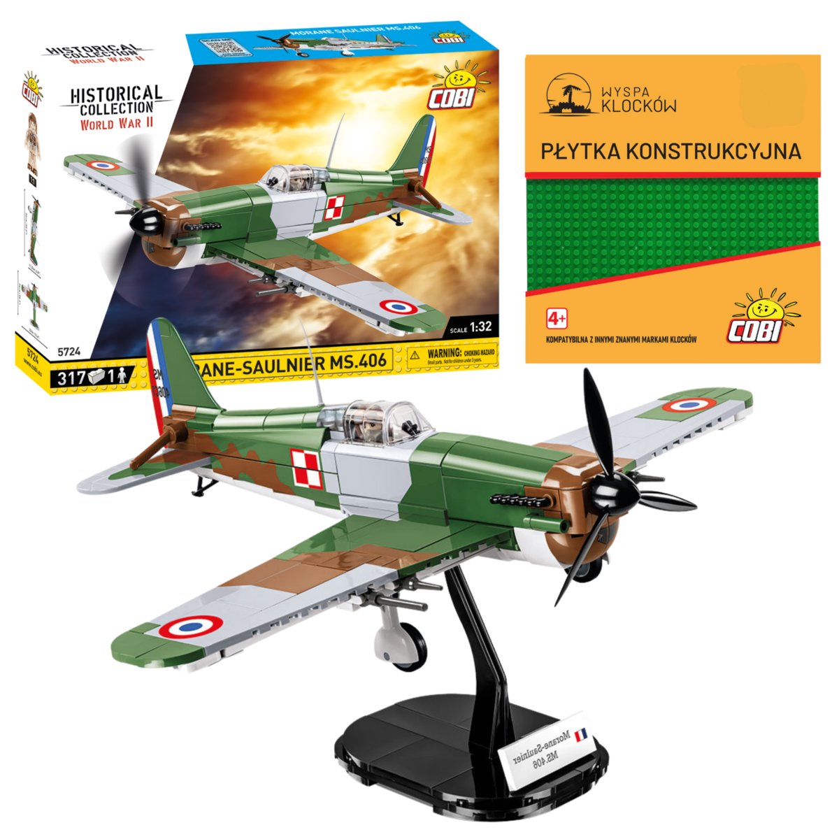 KLOCKI COBI 5724 SAMOLOT Morane-Saulnier MS.406 317 EL. WOJSKO WOJSKOWY ...