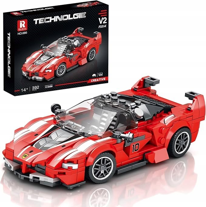 KLOCKI CZERWONE AUTO WYŚCIGOWE ZESTAW KLOCKÓW TECHNOL 392 POJAZD ...