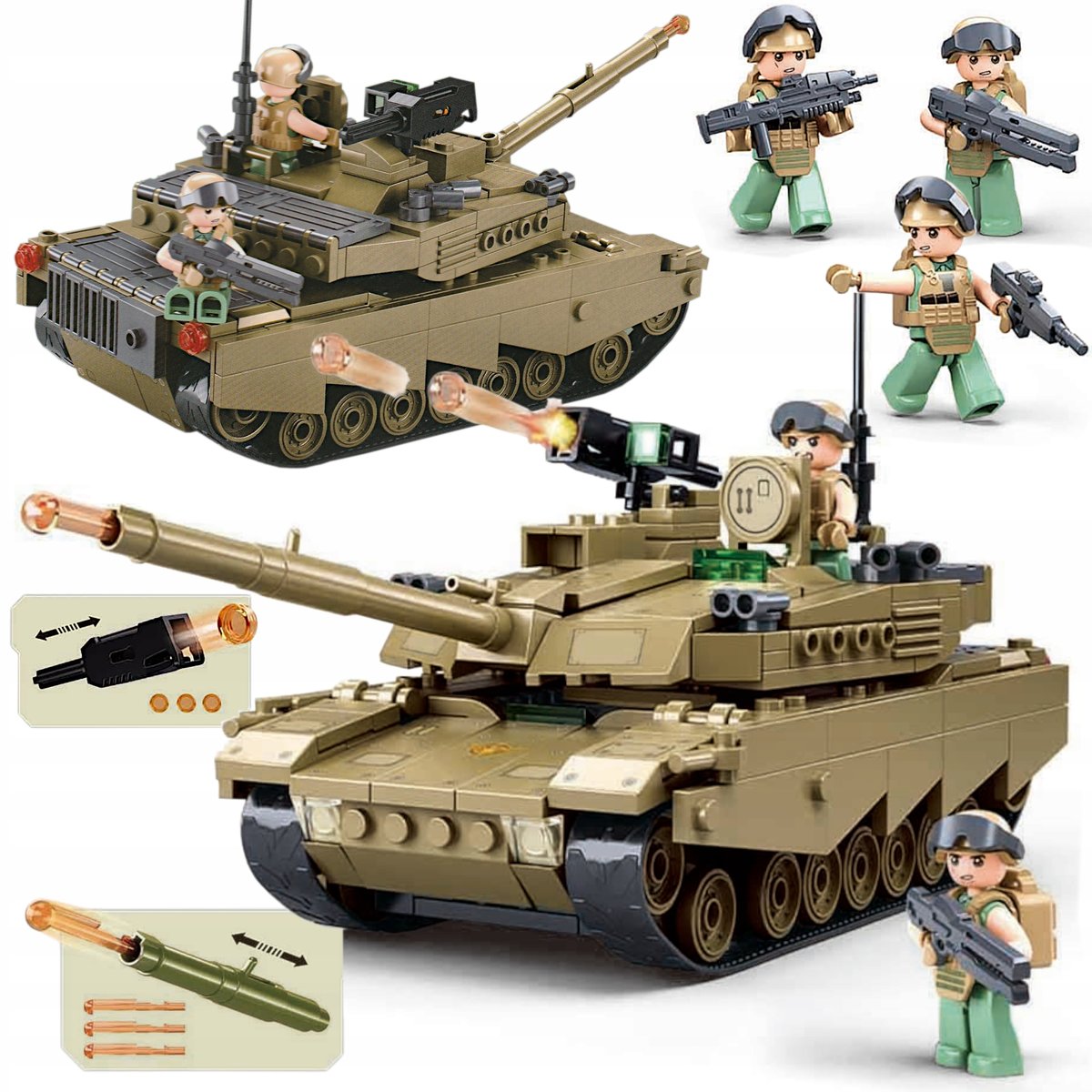 Klocki CZOŁG Abrams M1A2 Amerykański Armia Wojs TRZY Figurki DZIAŁO ...