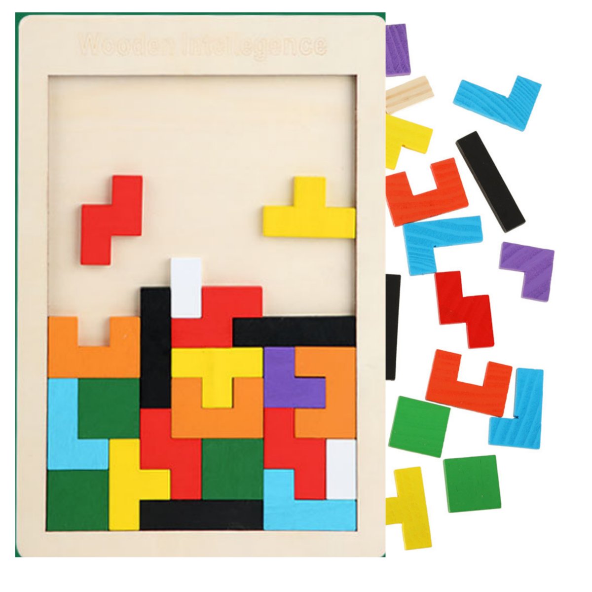 Klocki Drewniane Puzzle Układanka Montessori Tetris Gra Logiczna 40 El ...