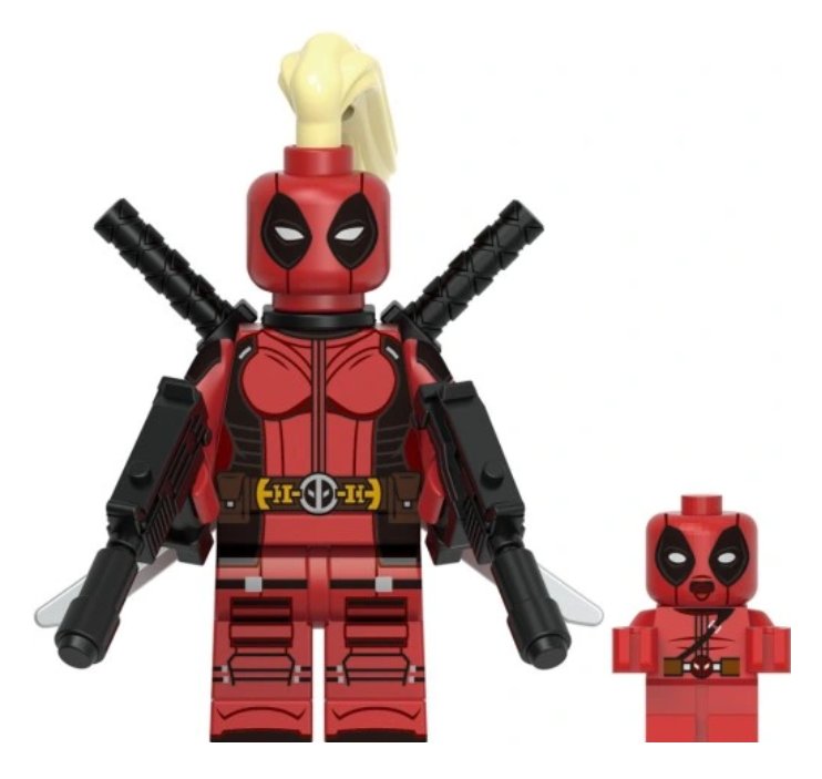 Klocki figurka ludzik LADY-DEADPOOL + mini Deadpool 2-miecze 2-uzi pas ...