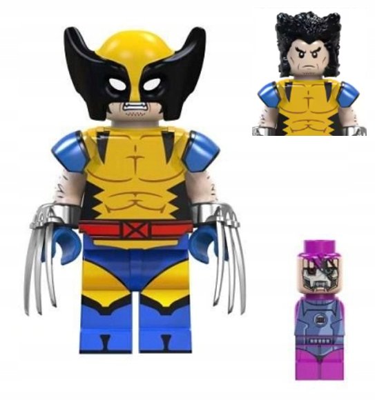 Klocki figurka ludzik WOLVERINE LOGAN + mini SENTINEL dwustronna-główka ...