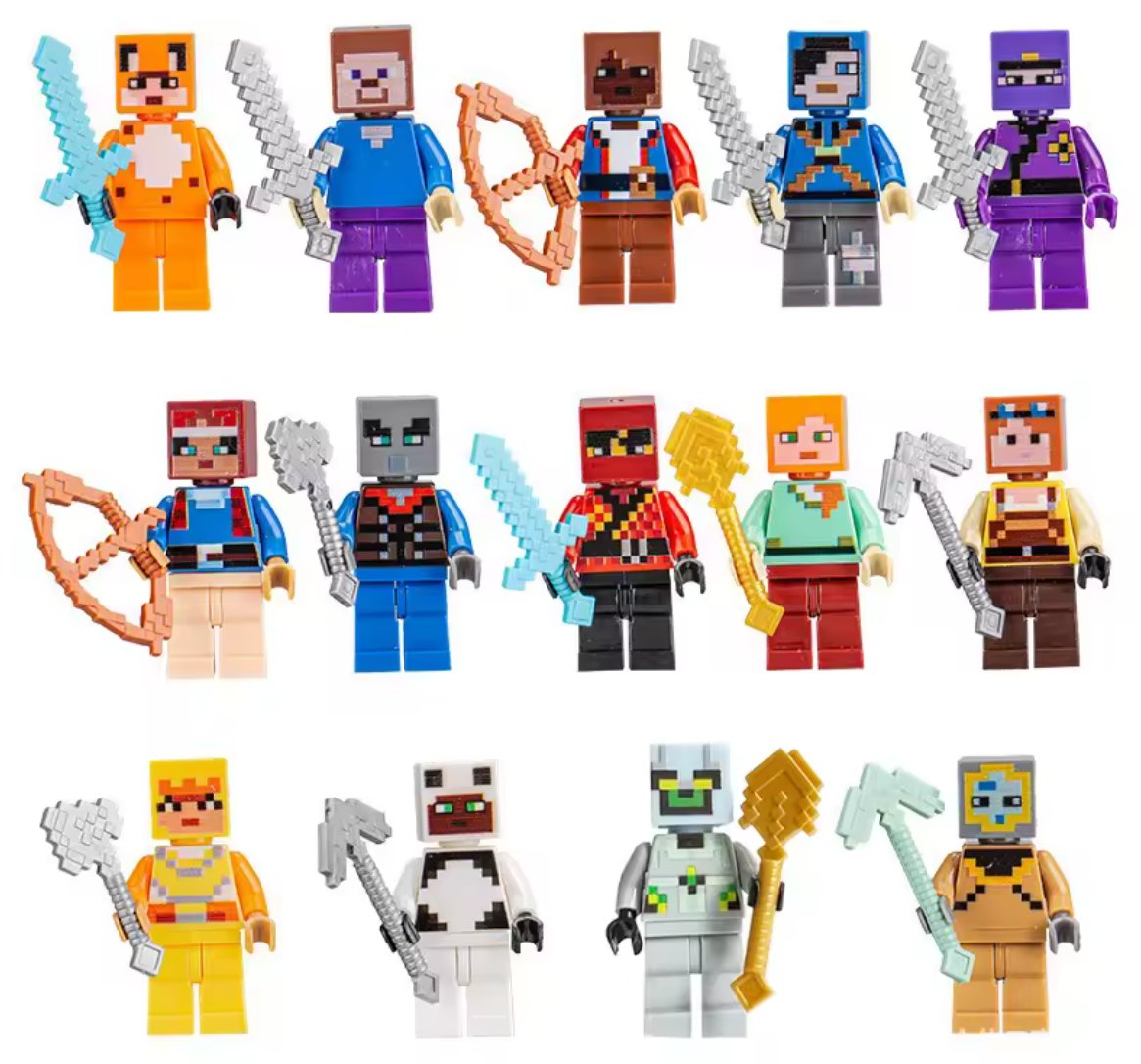 Klocki figurki ludzik MineCraft 14-figurek megazestaw miecze łuki ...