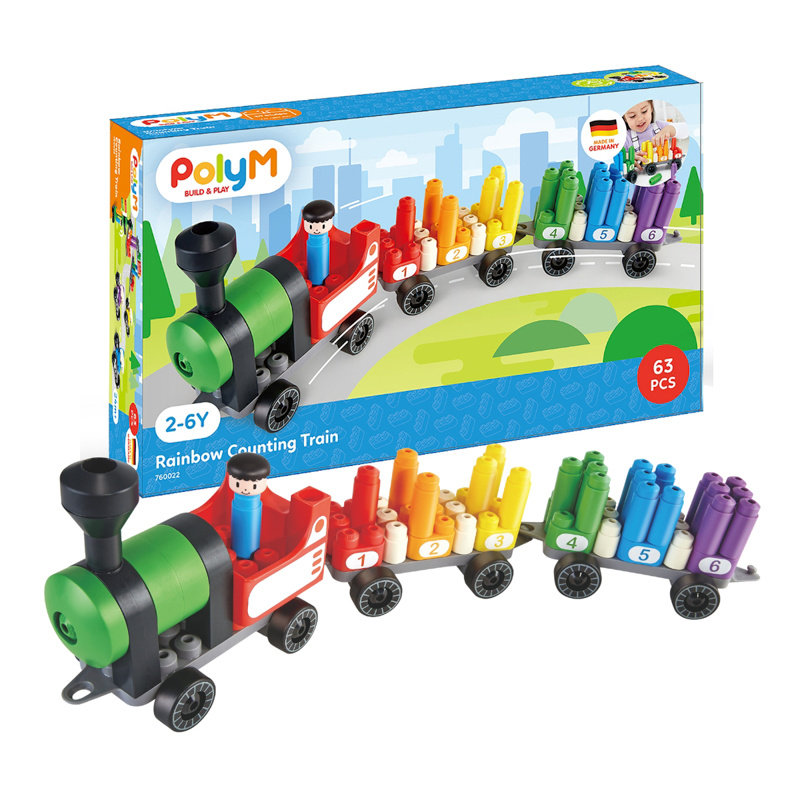 Klocki konstrukcyjne, tęczowy pociąg do liczenia, 63 el., 2+, PolyM - POLYM | Sklep EMPIK.COM